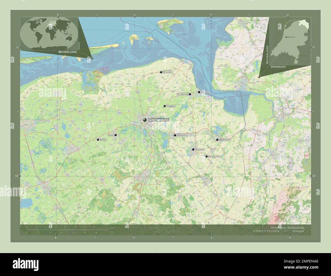 Groningen, province of Netherlands. Open Street Map. Locations and ...