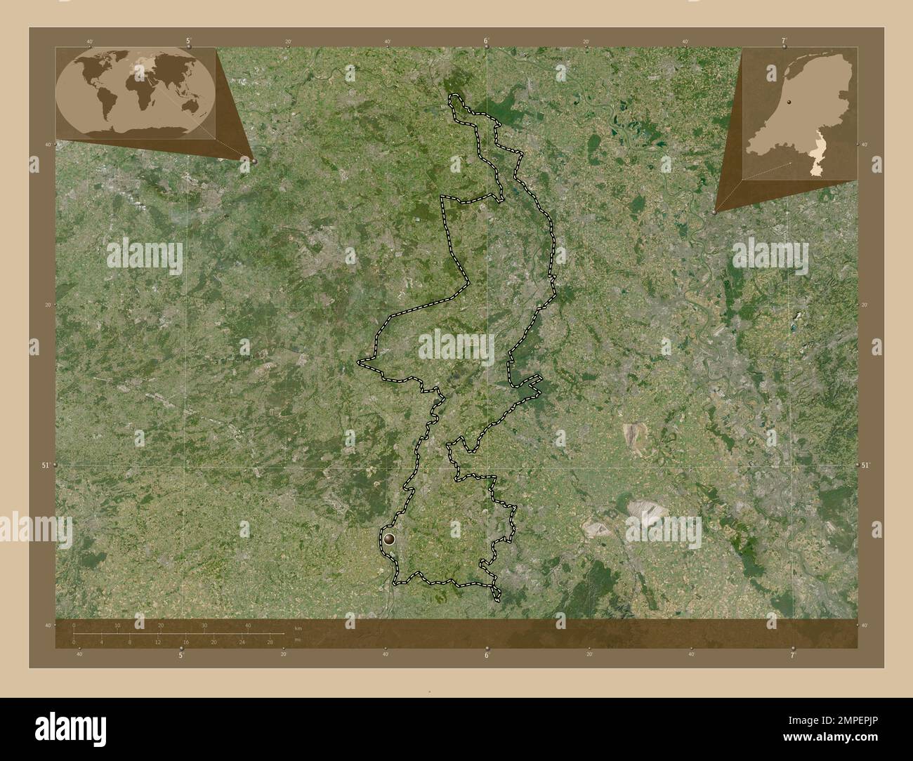Limburg, province of Netherlands. Low resolution satellite map. Corner ...