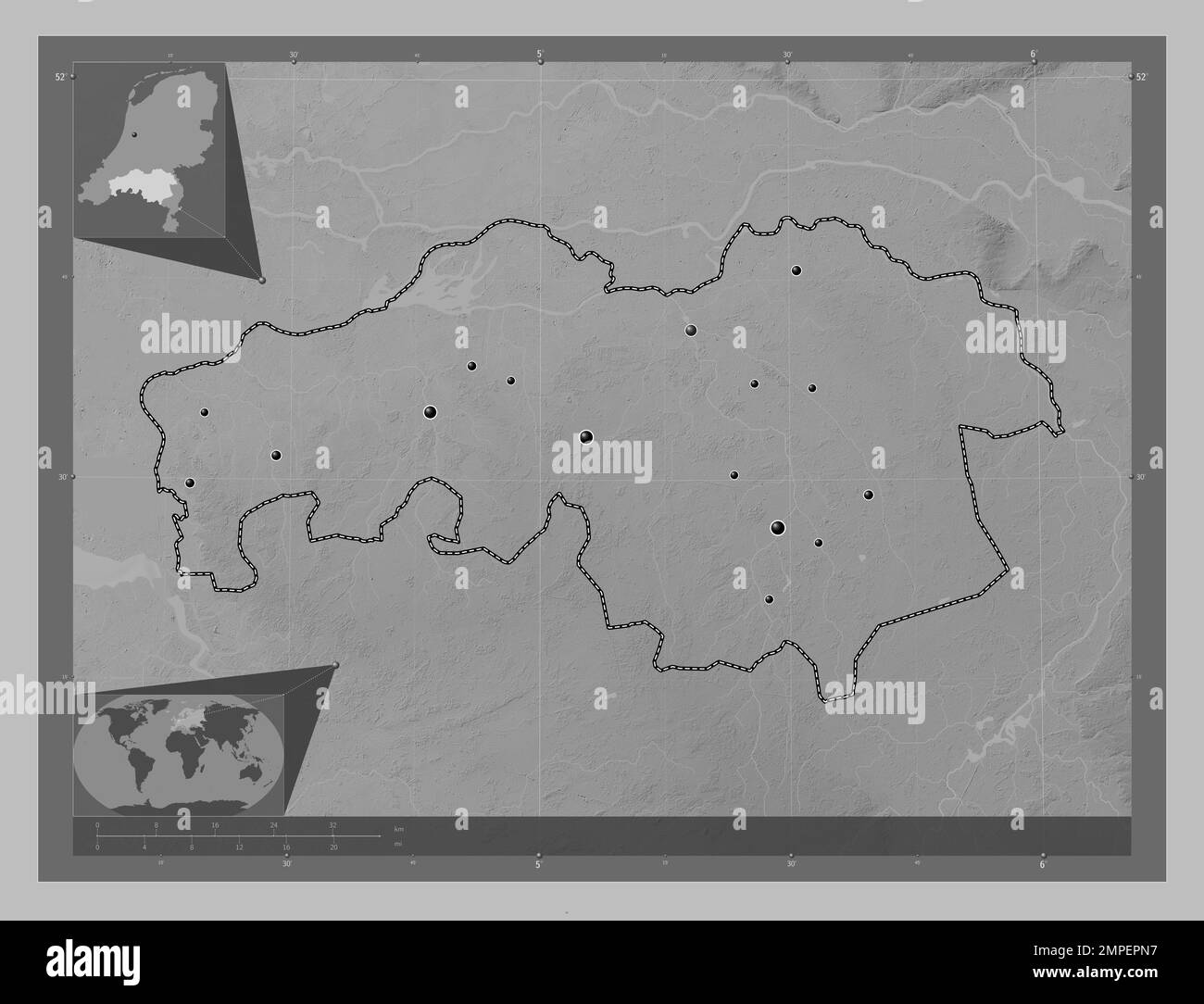 Noord-Brabant, province of Netherlands. Grayscale elevation map with ...