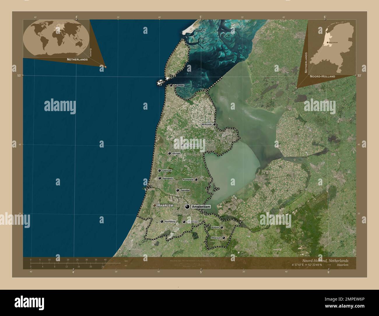 Noord-Holland, province of Netherlands. Low resolution satellite map ...