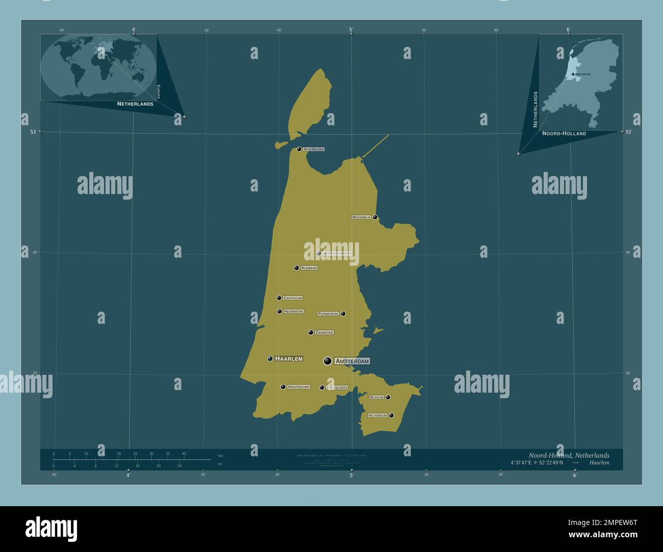 Noord-Holland, province of Netherlands. Solid color shape. Locations ...