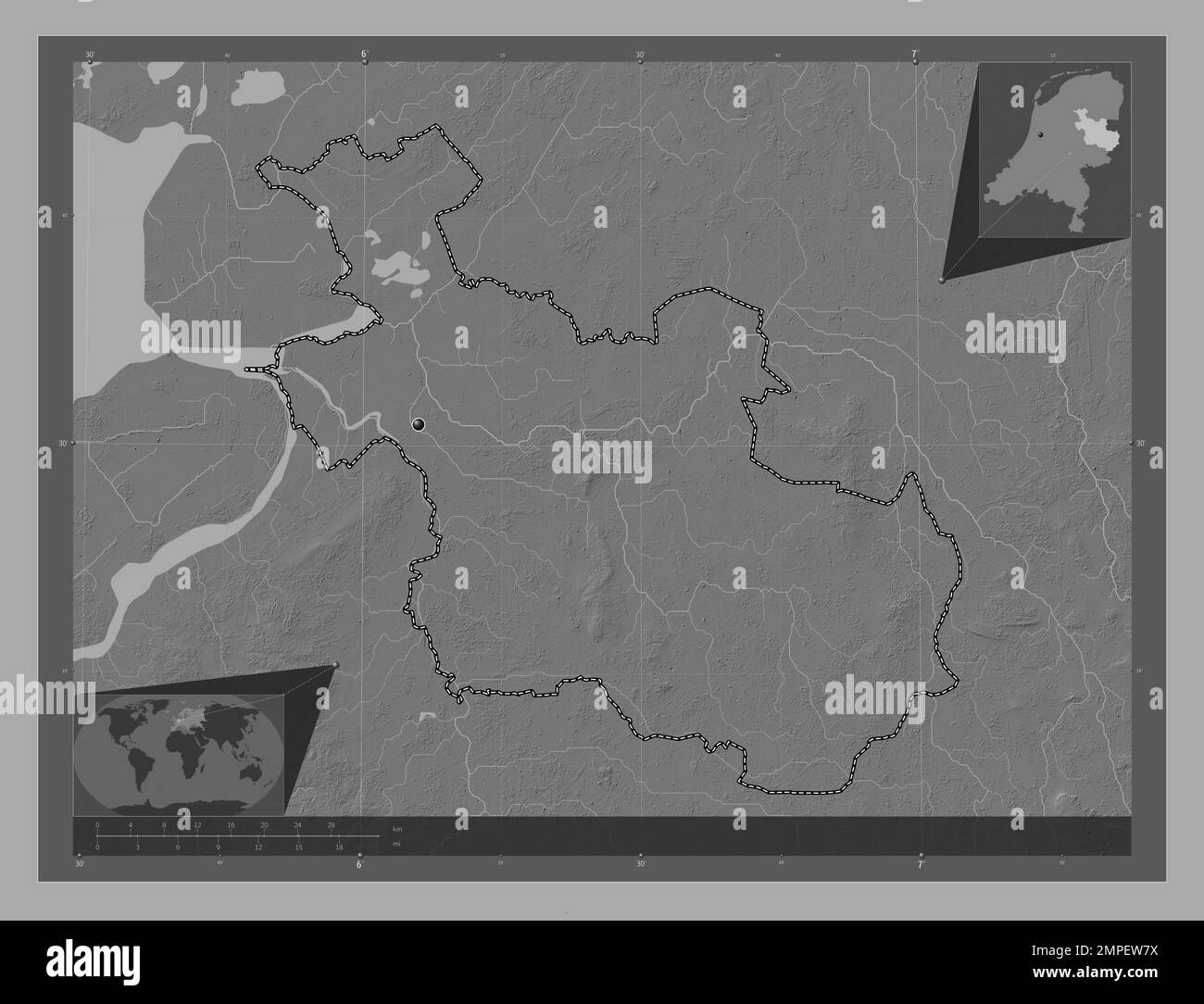Overijssel, province of Netherlands. Bilevel elevation map with lakes ...