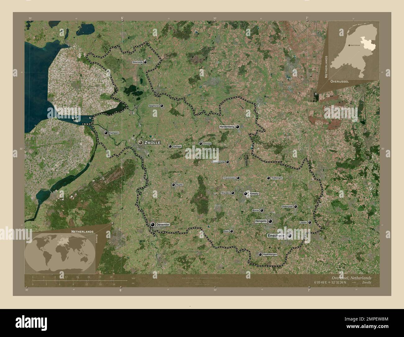 Overijssel, province of Netherlands. High resolution satellite map ...