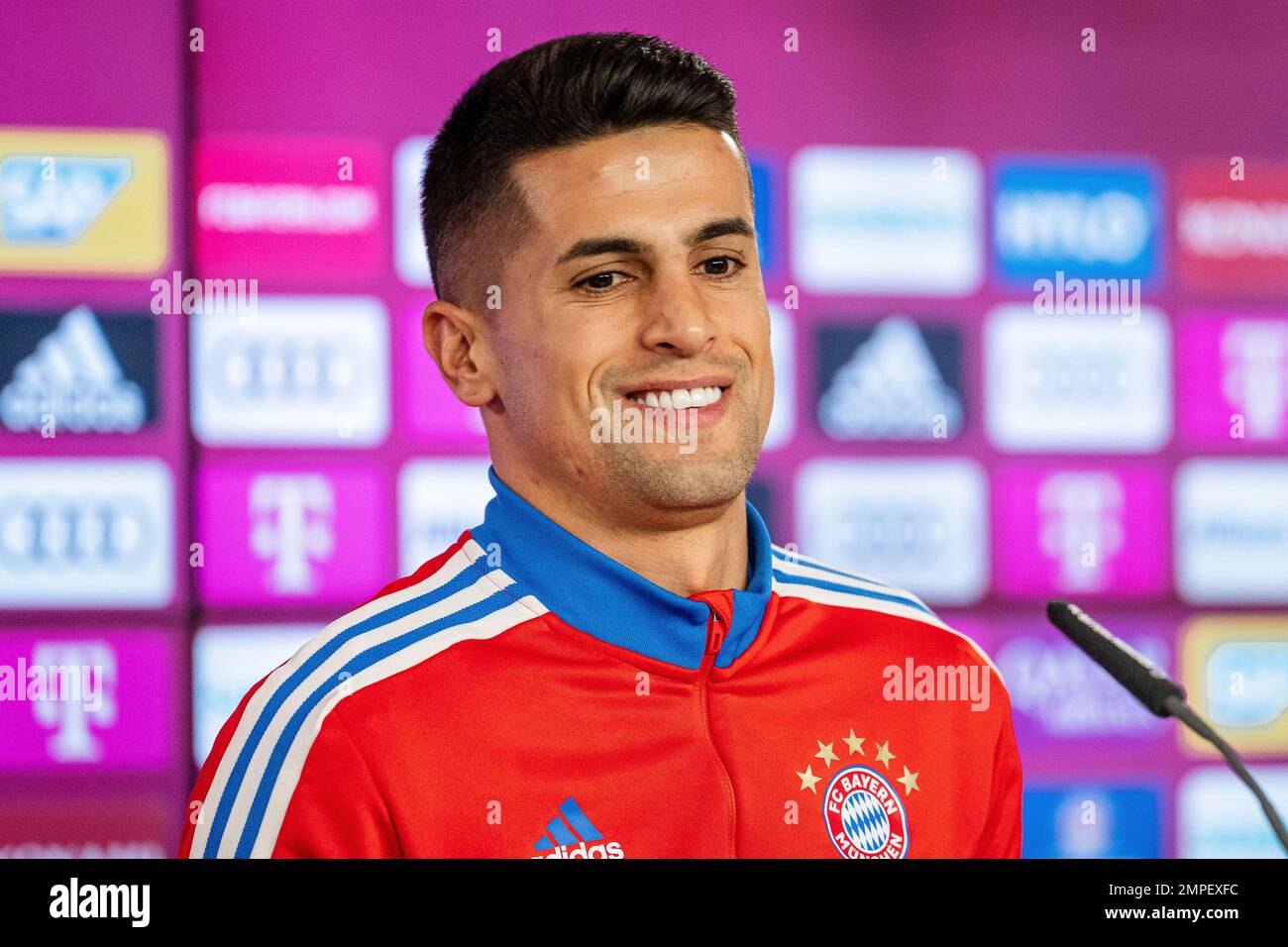 Munich, Deutschland. 31st Jan, 2023. Presentation of new signing Joao ...