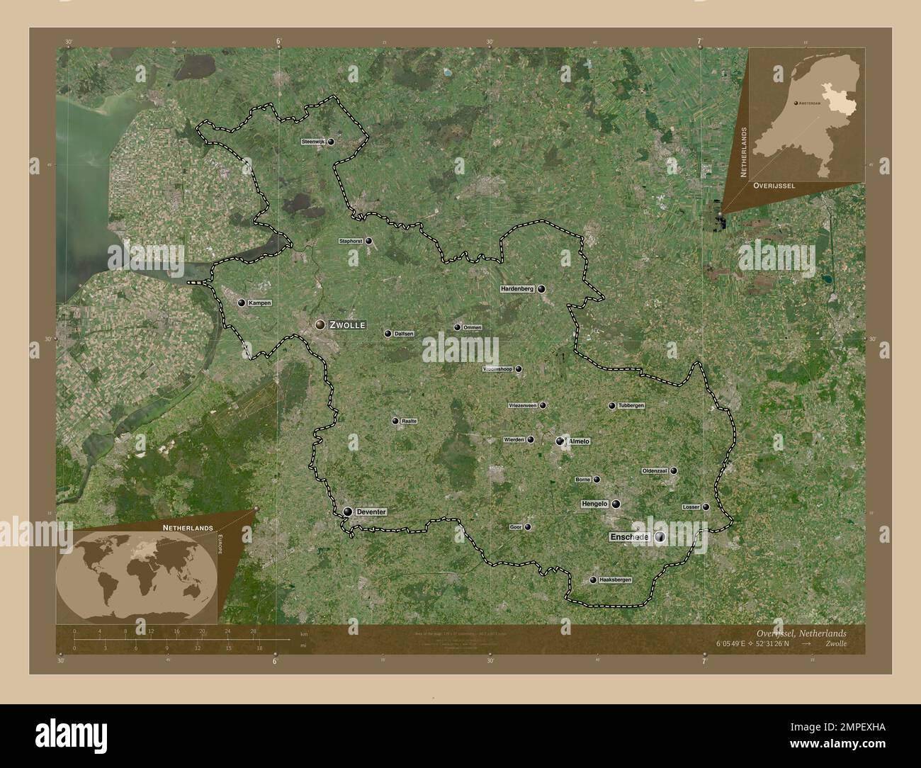 Overijssel, province of Netherlands. Low resolution satellite map ...