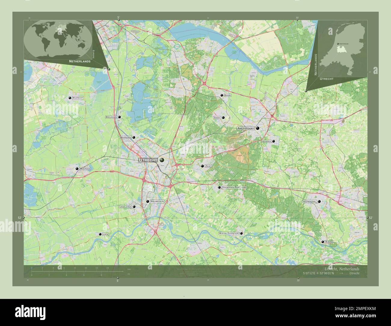 Utrecht, province of Netherlands. Open Street Map. Locations and names ...