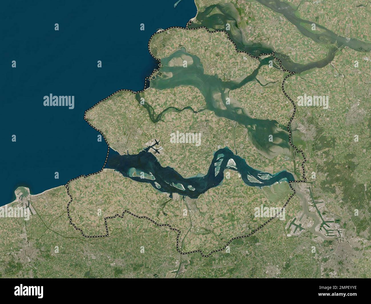 Zeeland, province of Netherlands. Low resolution satellite map Stock ...