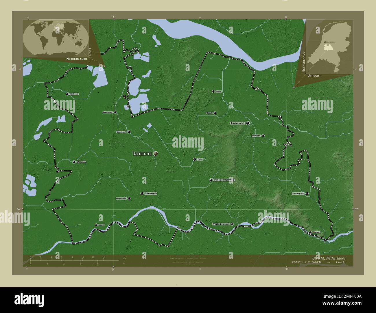 Utrecht, province of Netherlands. Elevation map colored in wiki style ...