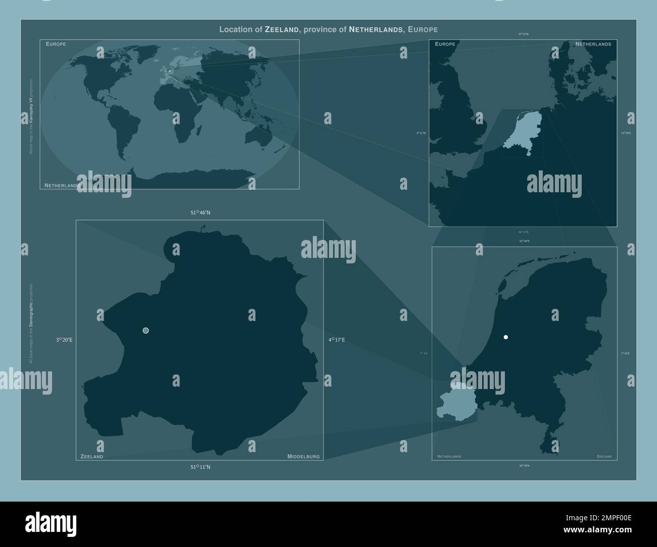 Zeeland, province of Netherlands. Diagram showing the location of the ...