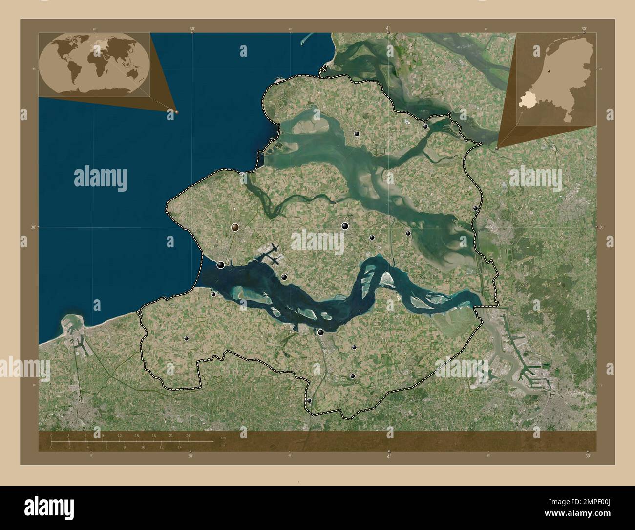 Zeeland, province of Netherlands. Low resolution satellite map ...