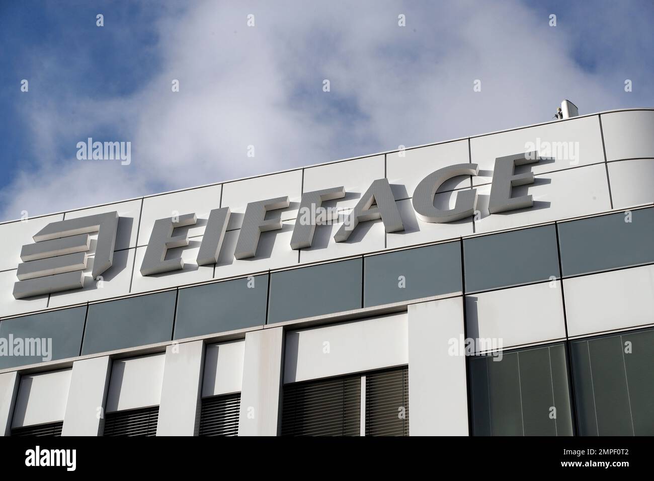 The logo of French civil engineering construction company Eiffage S.A ...