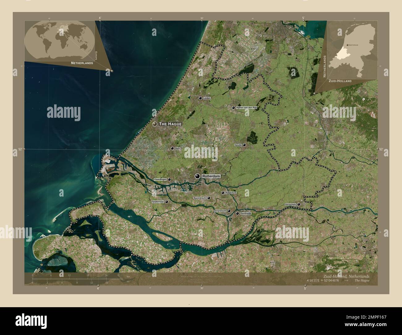 Zuid-Holland, province of Netherlands. High resolution satellite map ...