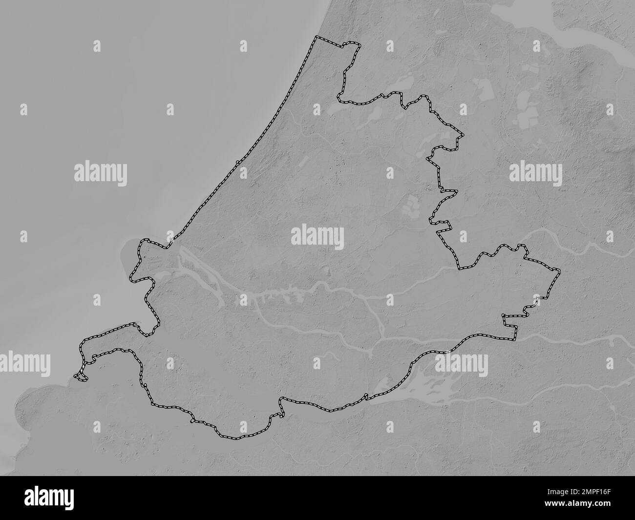 Zuid-Holland, province of Netherlands. Grayscale elevation map with ...
