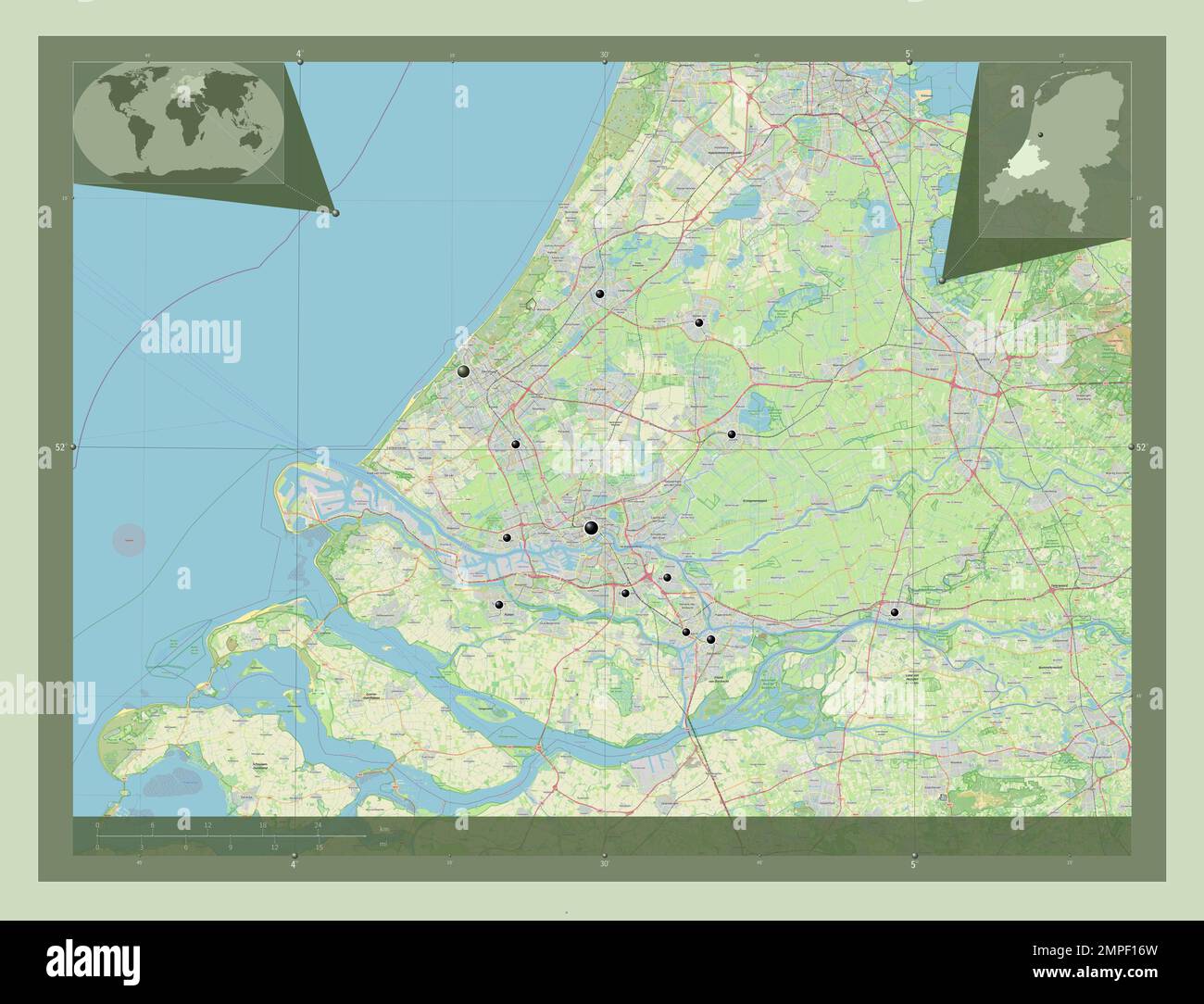 Zuid-Holland, province of Netherlands. Open Street Map. Locations of ...