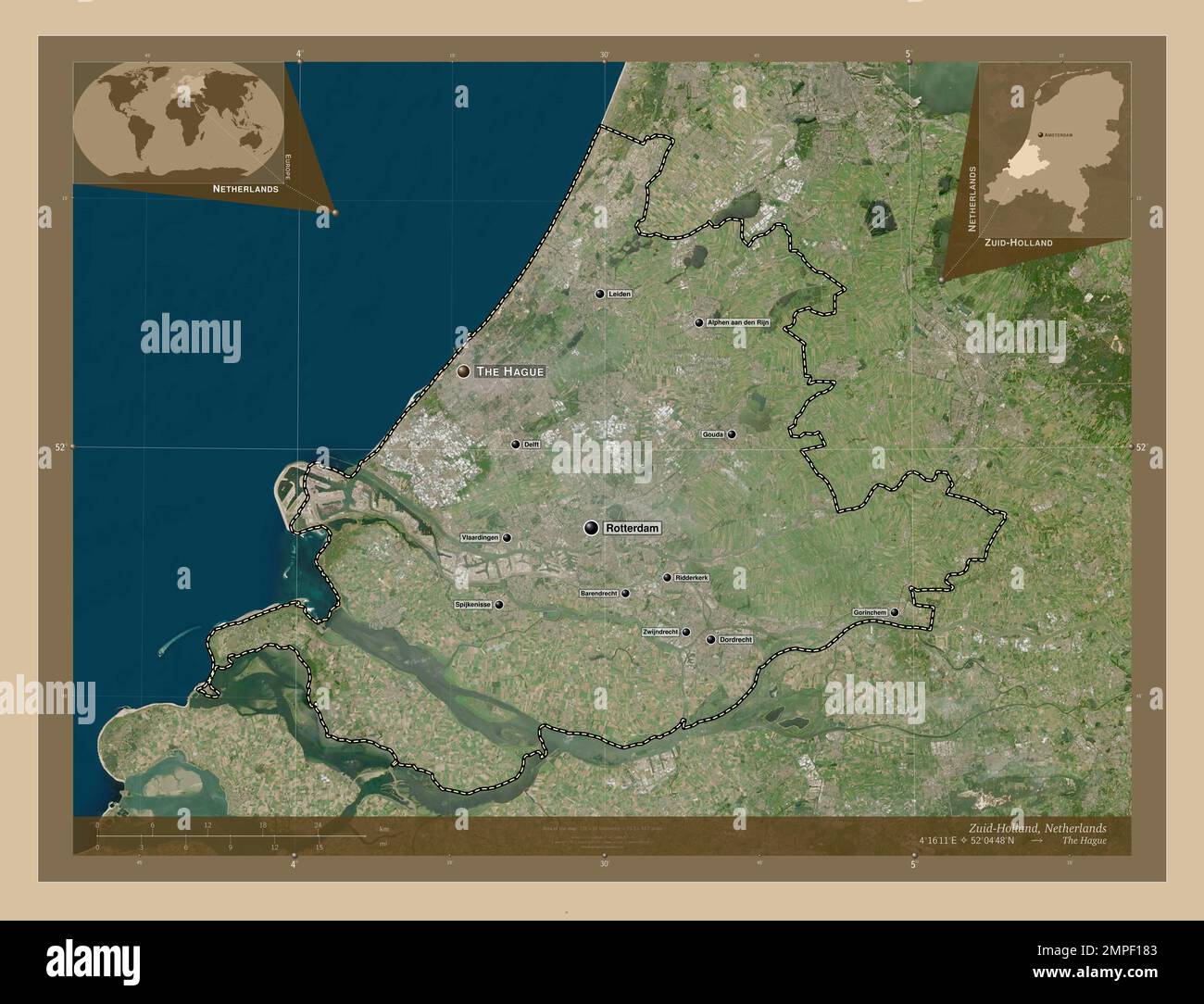 Zuid-Holland, province of Netherlands. Low resolution satellite map ...