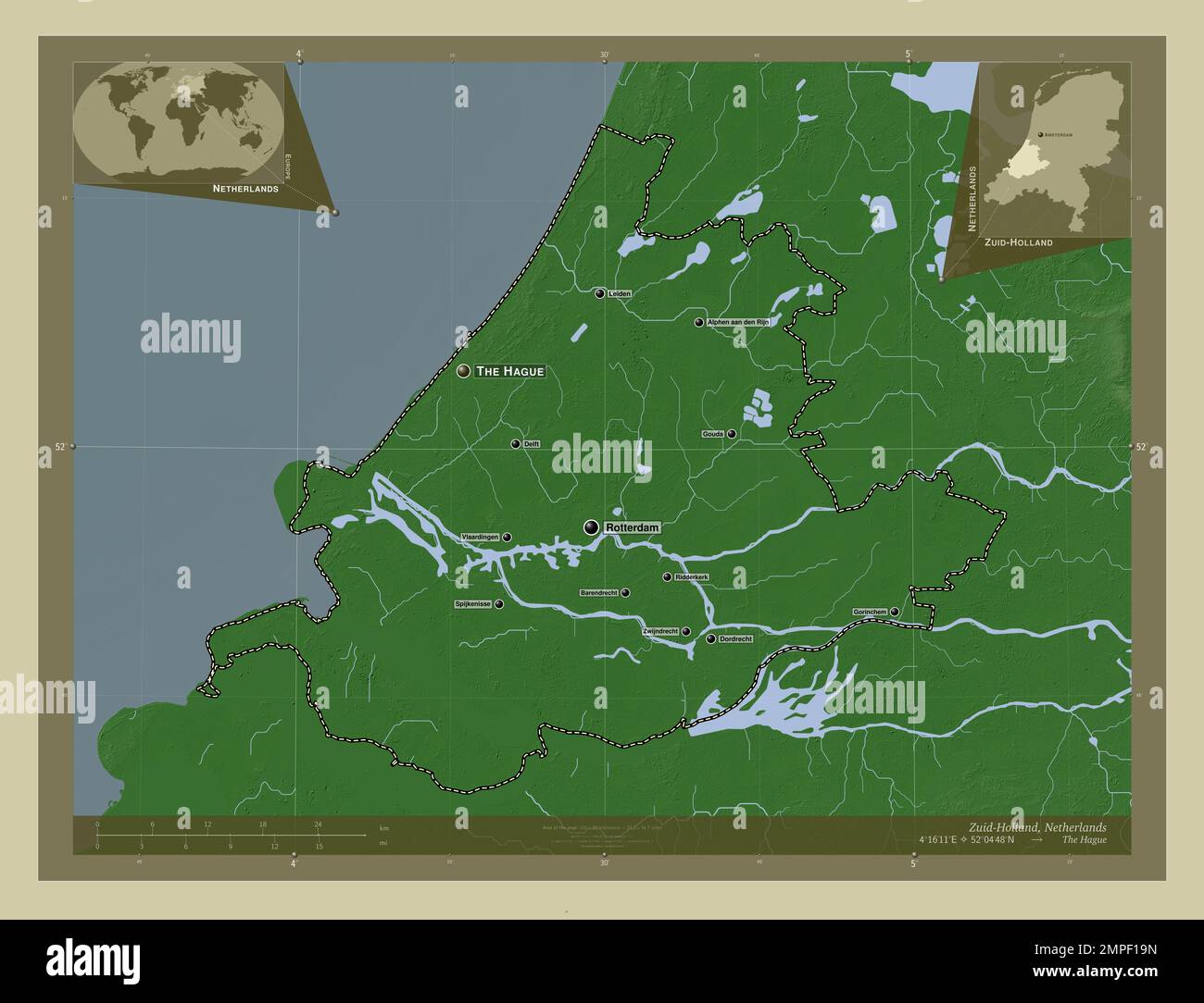 Zuid-Holland, province of Netherlands. Elevation map colored in wiki ...
