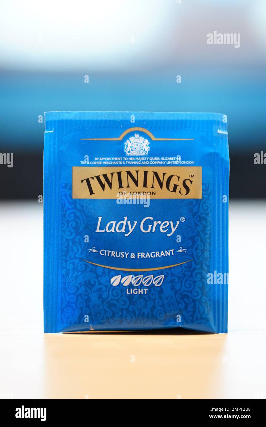 Twinings Lady Grey tea in a bag Stock Photo - Alamy
