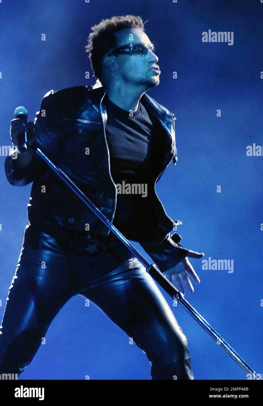 Veteran rock star Bono (aka Paul Hewson) wears tight black leather ...