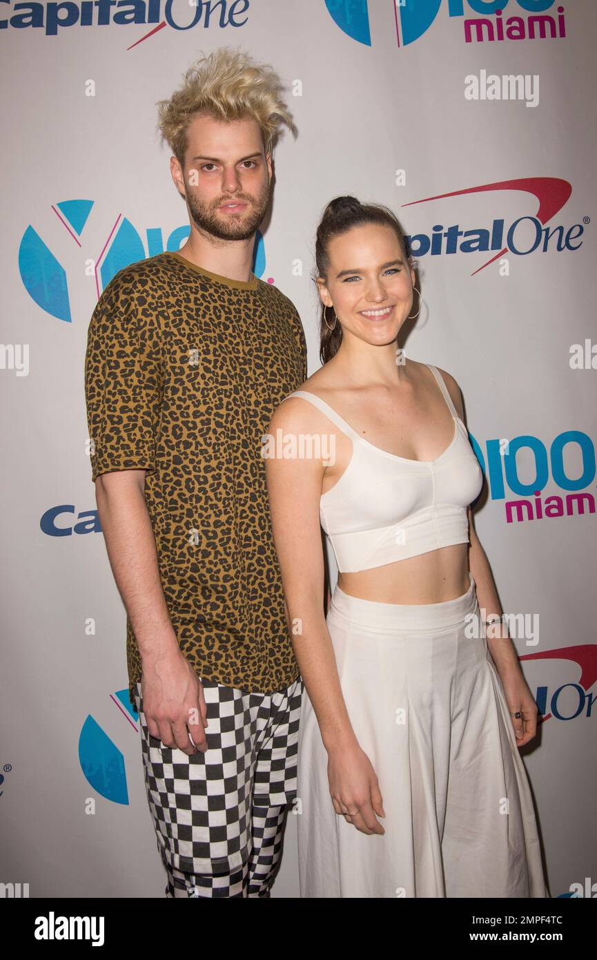 Tucker Halpern, Sophie Hawley-Weld of Sofi Tukker pose at Y100's Jingle ...