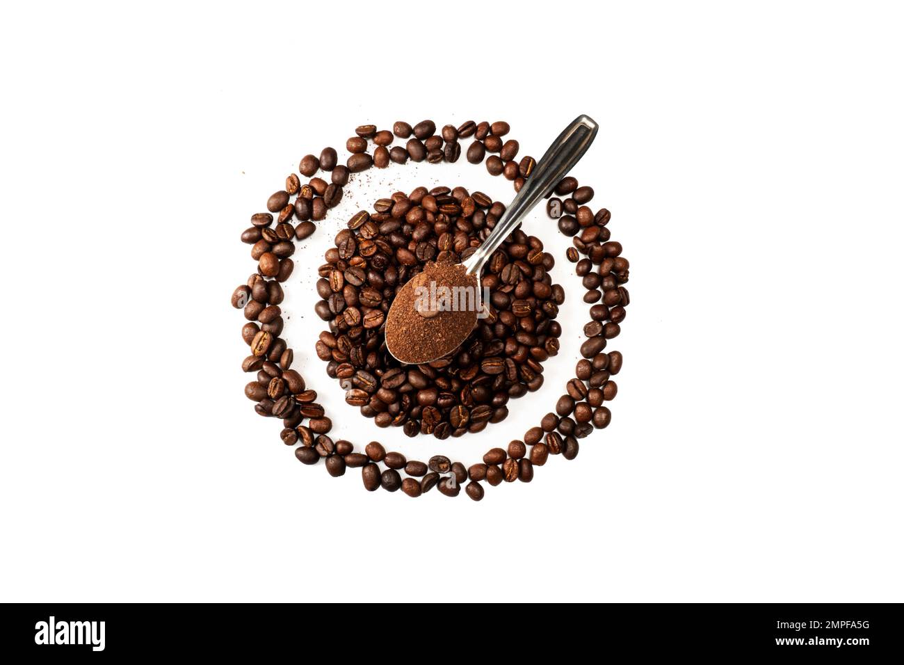 Round Border With Coffee Beans, Spread On White Background, Spoonful Of ...