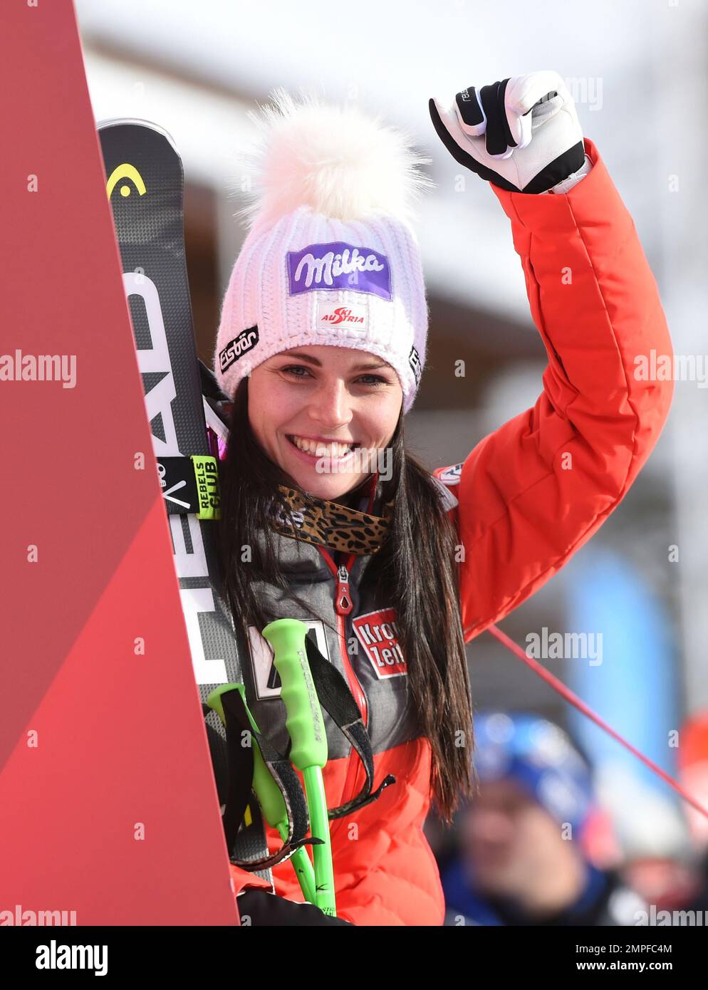 Austria's Anna Veith celebrates at the end of an alpine ski, women's ...