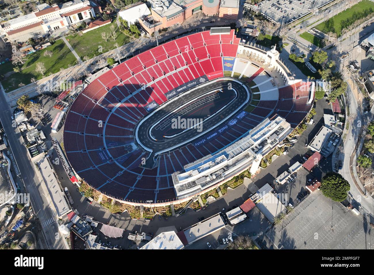 A general overall aerial view of the temporary asphalt racetrack at the ...