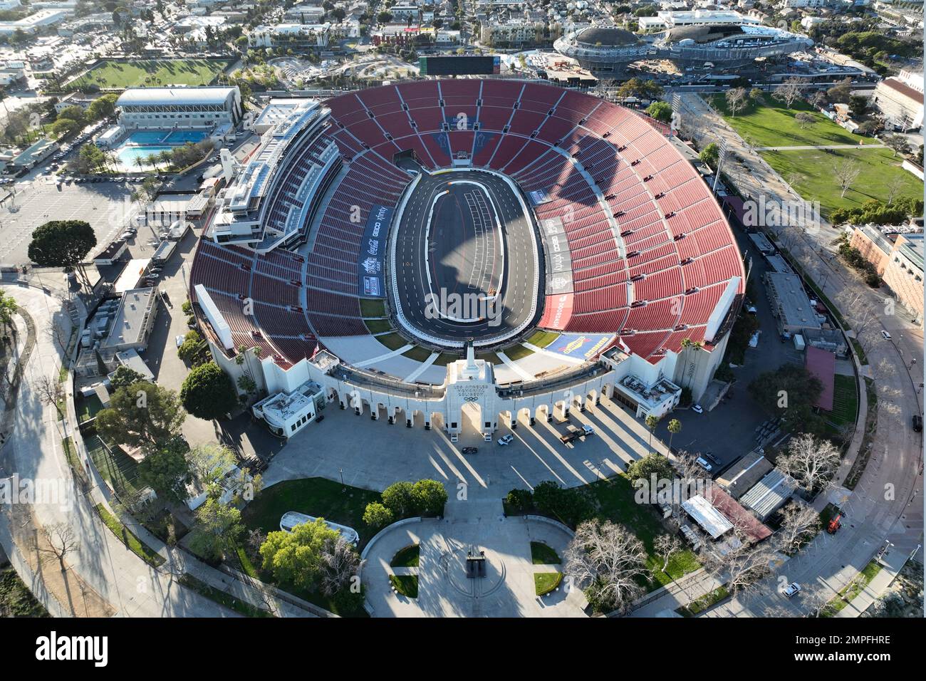 A general overall aerial view of the temporary asphalt racetrack at the ...