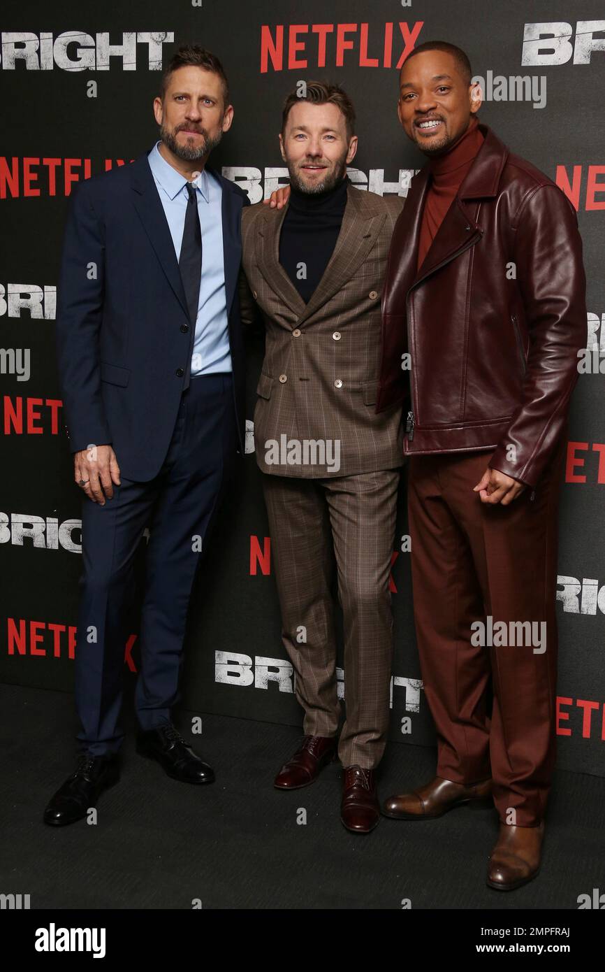 Will Smith, right Joel Edgerton, and Director David Ayer, left pose for ...