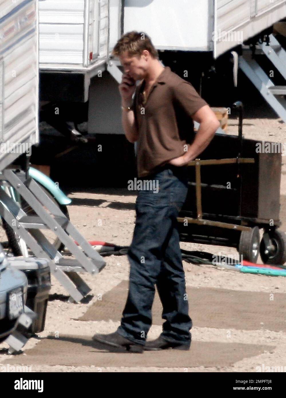 Brad Pitt on set of Oceans Thirteen filming in Los Angeles, Ca. Pitt ...