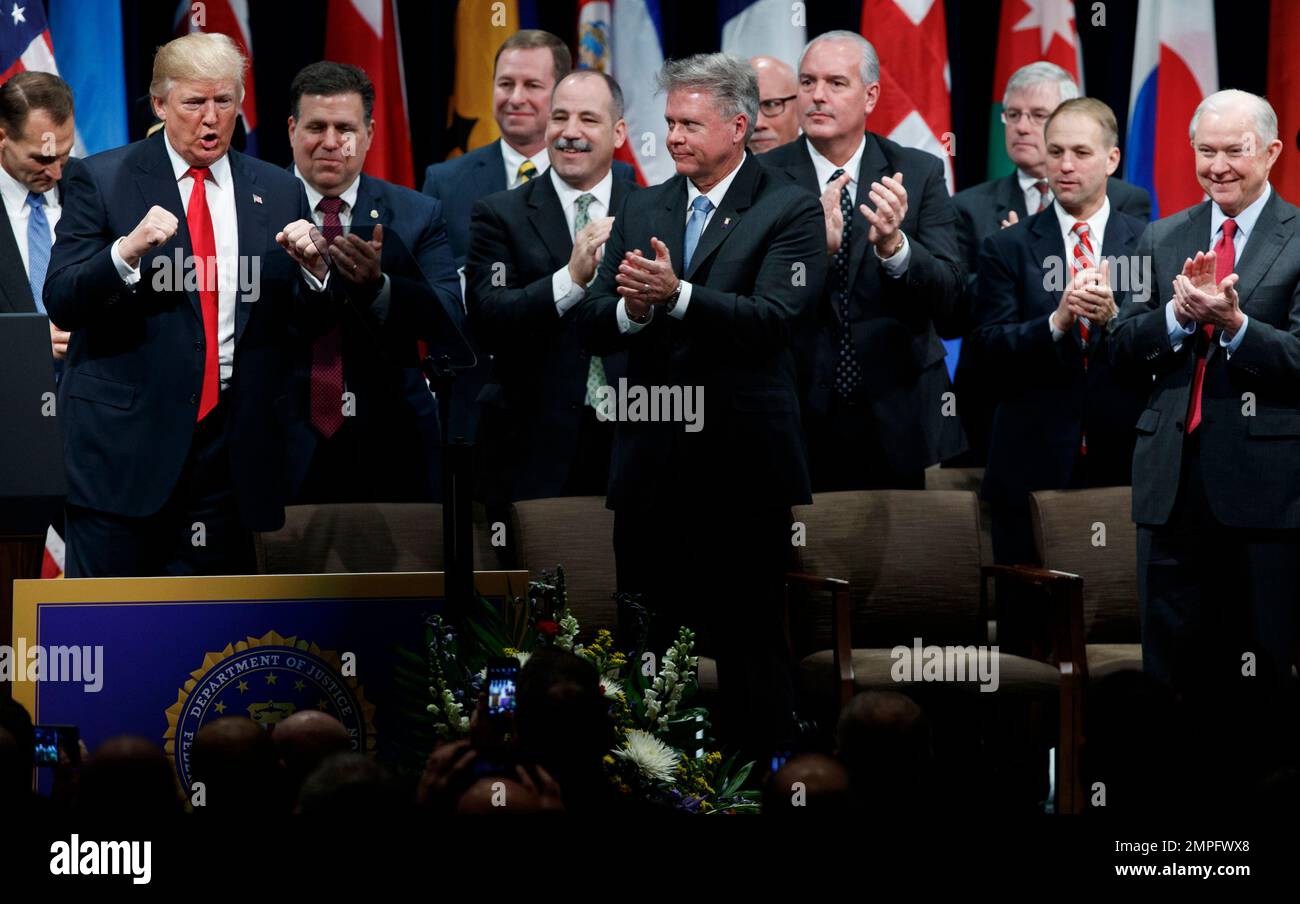 President Donald Trump gestures to the crowd after speaking during the ...