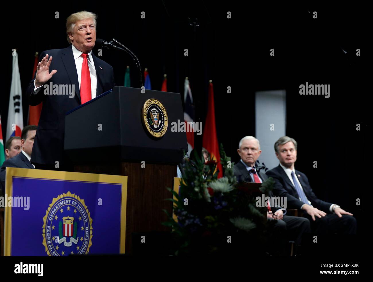 President Donald Trump speaks during the FBI National Academy ...