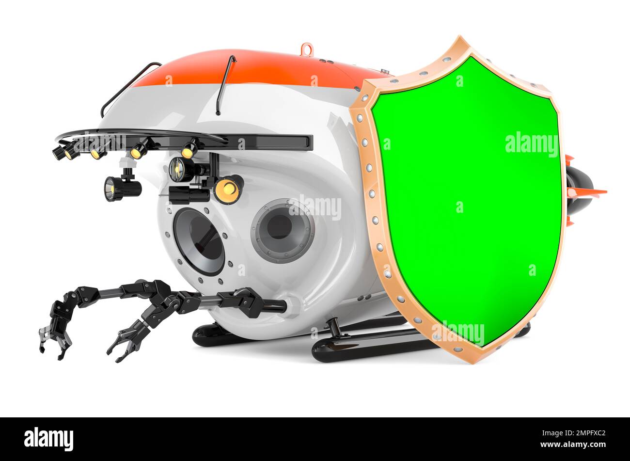 Bathyscaphe with shield, 3D rendering isolated on white background ...