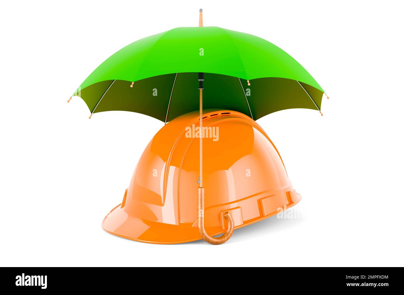 Construction Orange Hard Hat under umbrella, 3D rendering isolated on ...