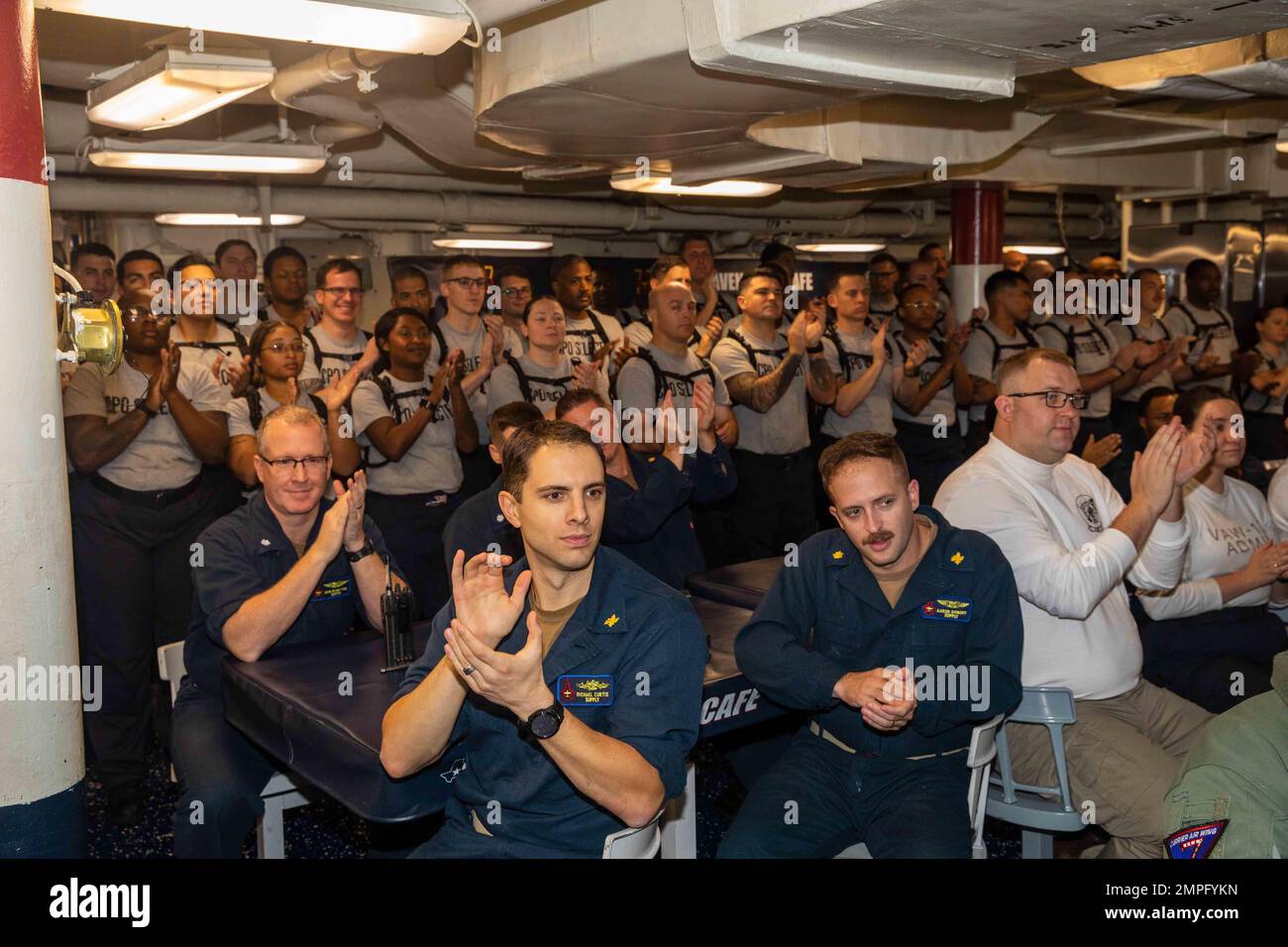 221014-N-IX644-4018 ADRIATIC SEA (Oct. 14, 2022) Sailors listen to Capt ...