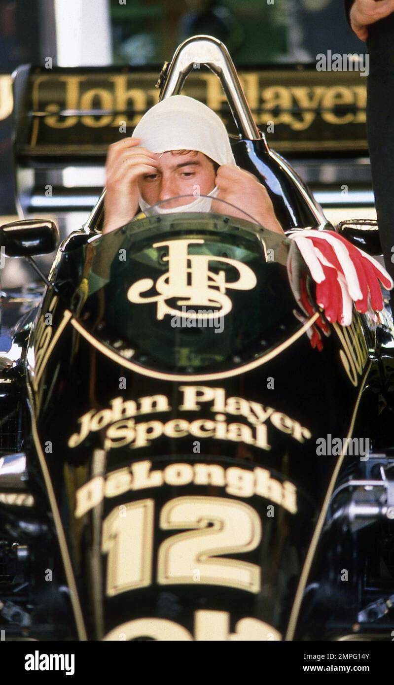 Ayrton Senna inhis JPS Lotus Renault F 1 car at the 1985 Belgium GP at ...