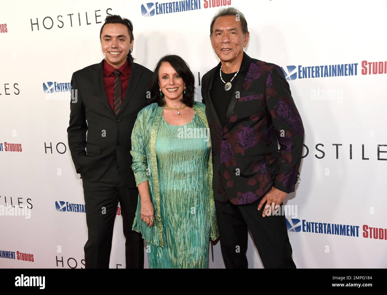 Kholan Studi, from left, Maura Dhu and Wes Studi arrive at the premiere ...