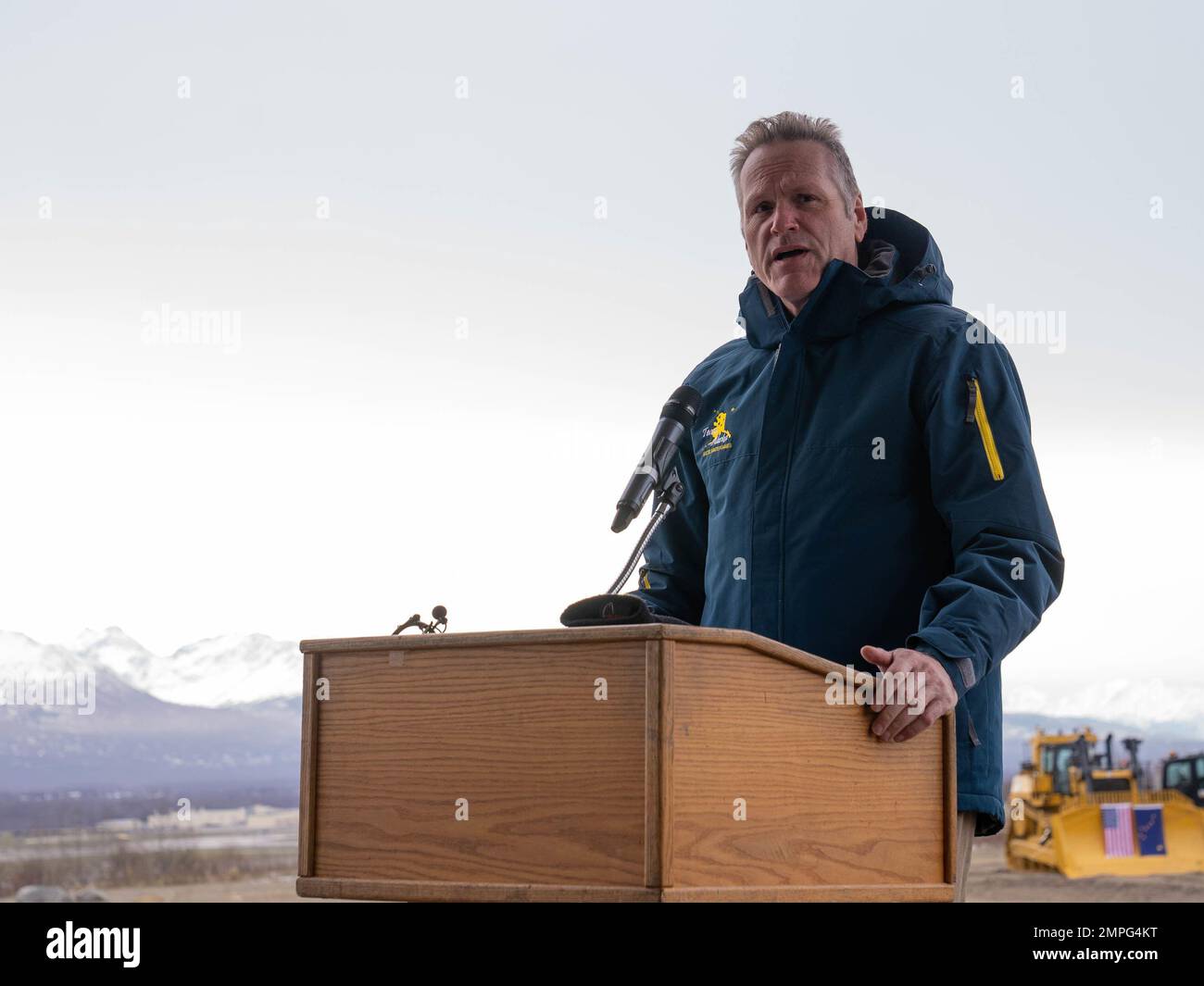 Alaska Gov. Mike Dunleavy addresses the crowd during a groundbreaking ...
