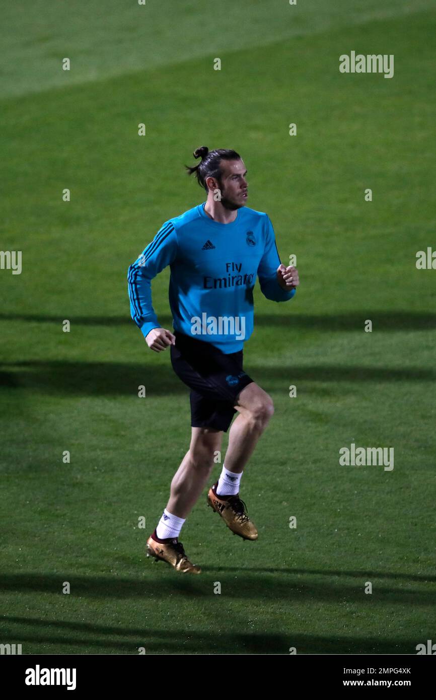 Real Madrid's Gareth Bale runs during a training session in Abu Dhabi ...