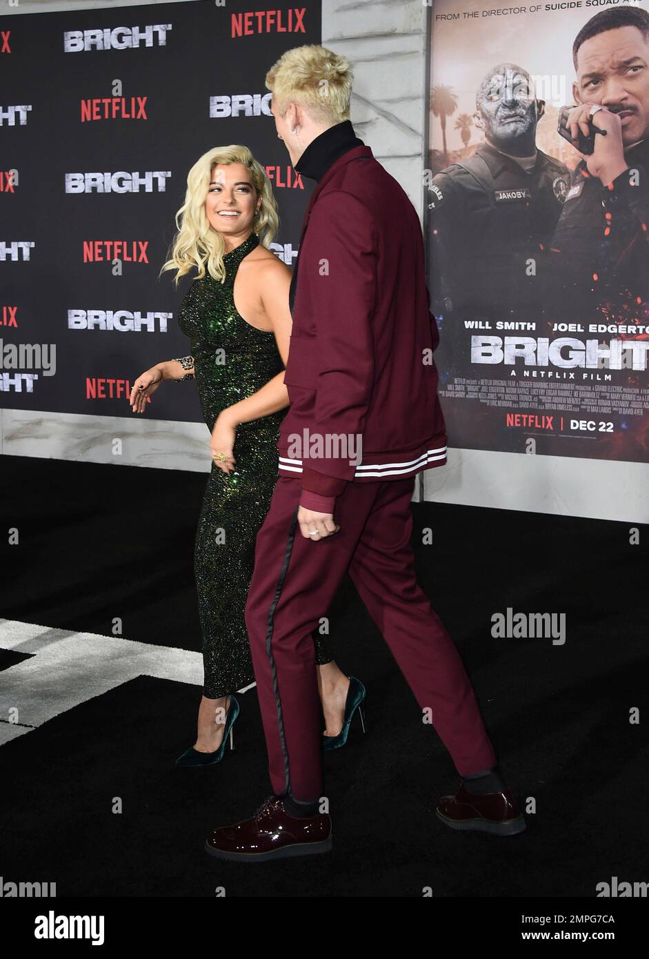 Bebe Rexha, left, and Machine Gun Kelly arrive at the U.S. premiere of ...