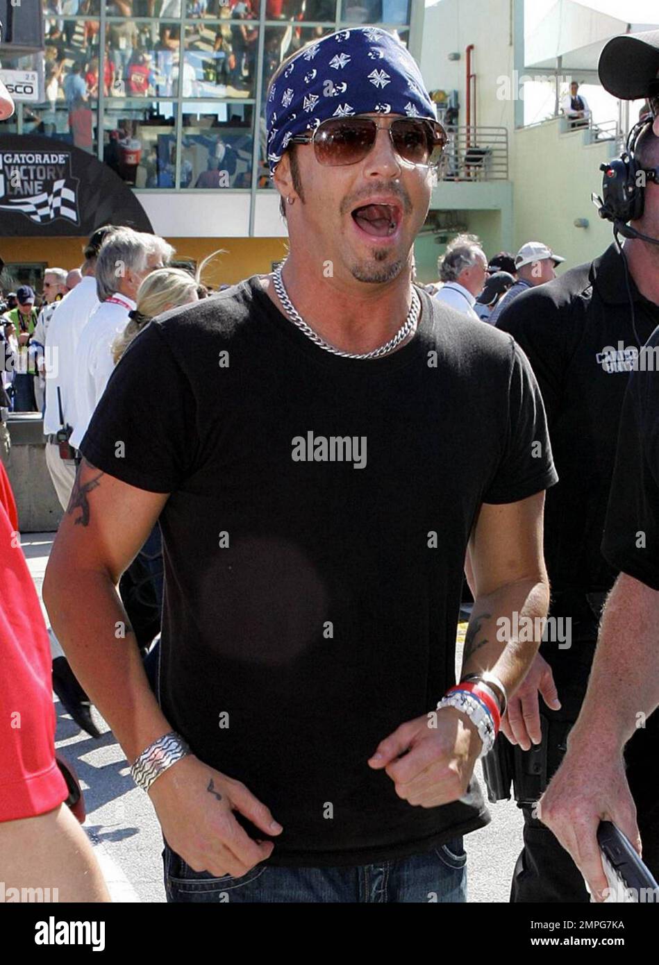 Rocker Bret Michaels appears as Grand Marshal for the NASCAR Ford 400 ...