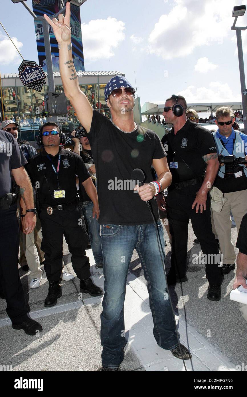 Rocker Bret Michaels appears as Grand Marshal for the NASCAR Ford 400 ...