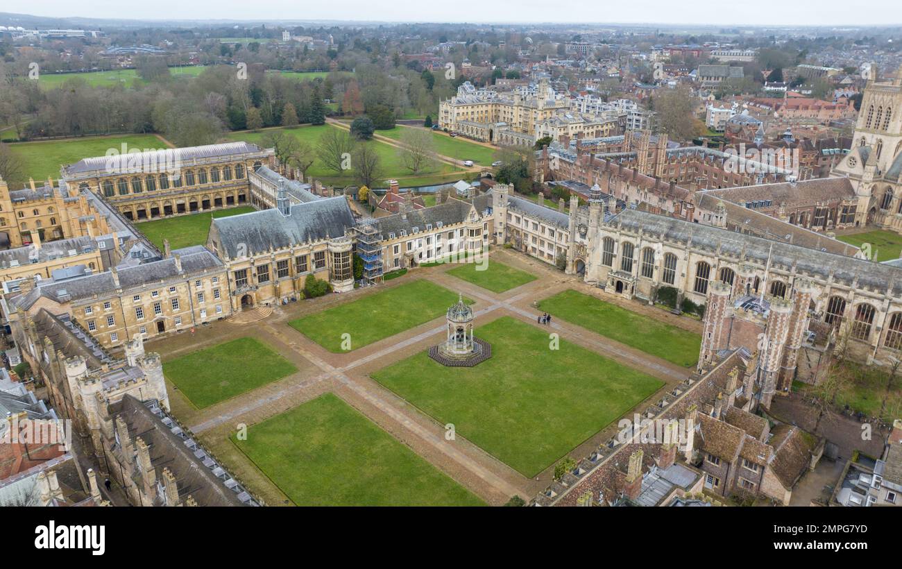 Picture dated January 26th 2023 shows an aerial view of Trinity College at Cambridge University ...