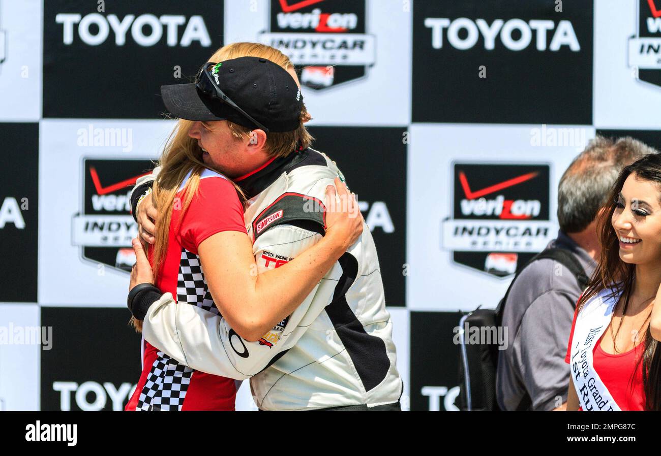 MTV’s “Awkward” actor Brett Davern celebrates after winning the Toyota ...