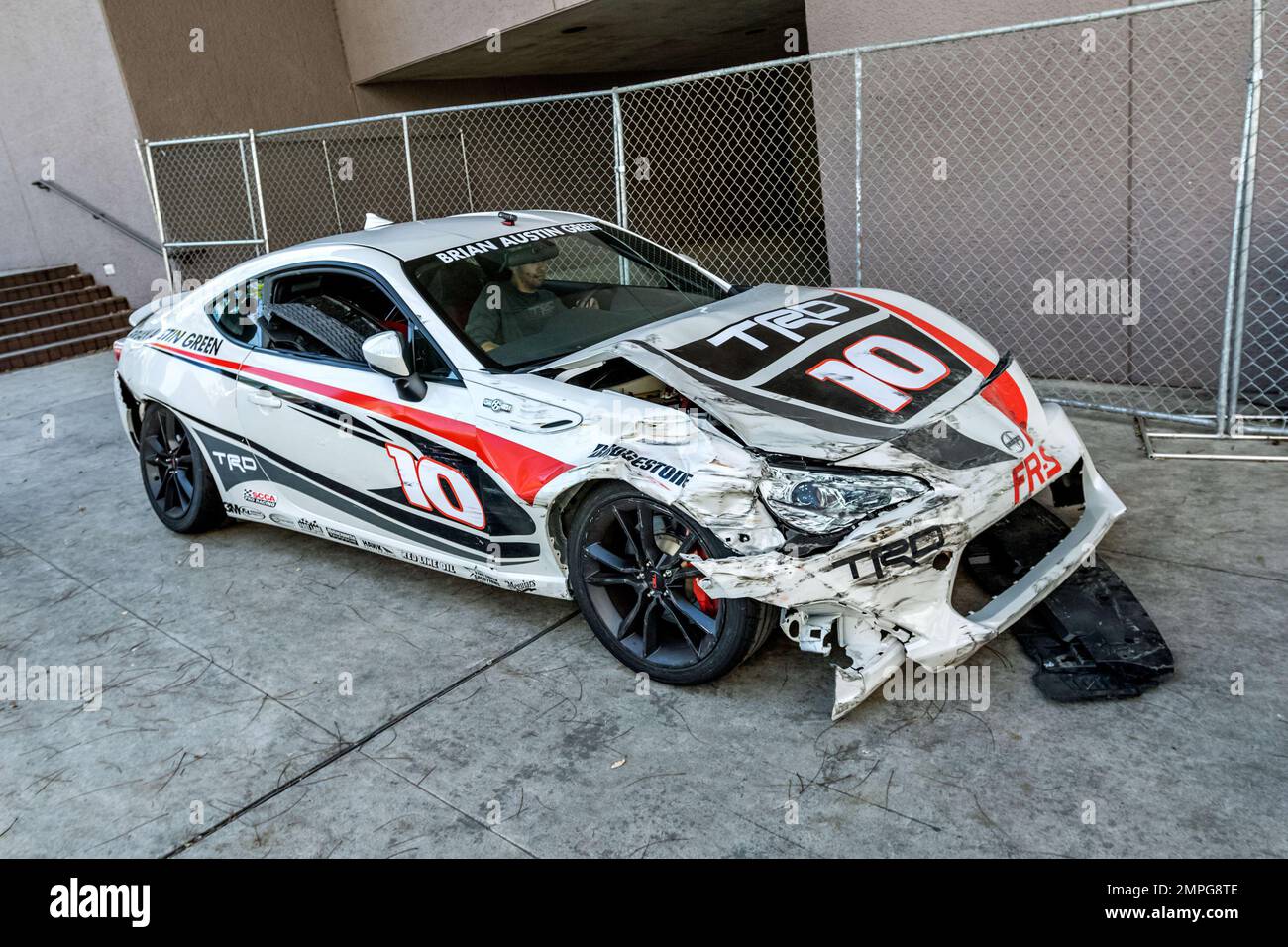 General view of Brian Austin Green's damaged racecar at the 2016 Toyota ...