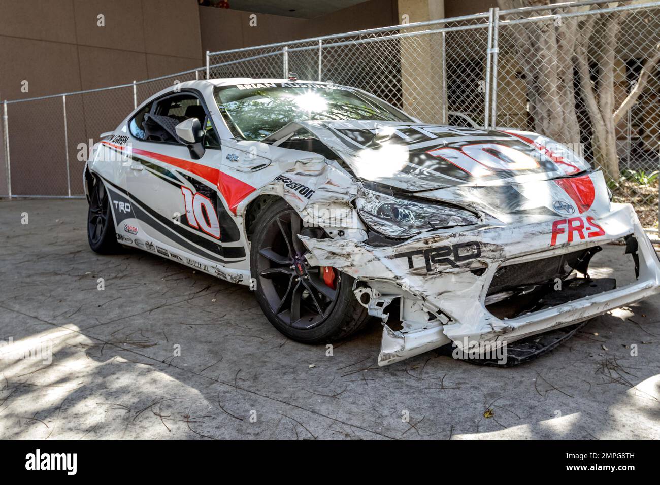 General view of Brian Austin Green's damaged racecar at the 2016 Toyota ...