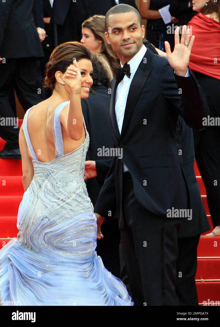 Eva Longoria and husband Tony Parker attend the premiere of "Bright ...