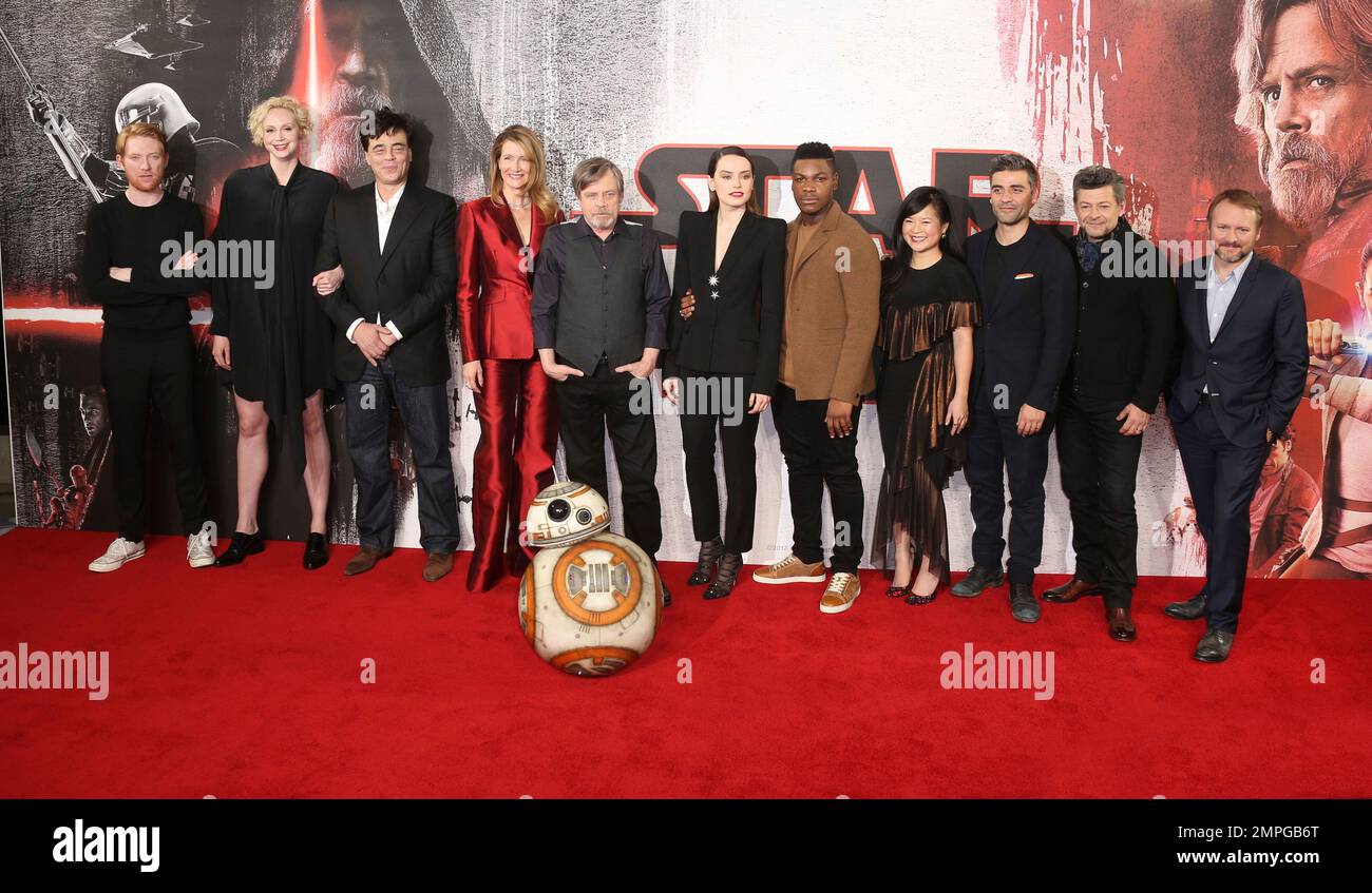 Domhnall Gleeson, left to right, Gwendoline Christie, Benicio Del Toro ...