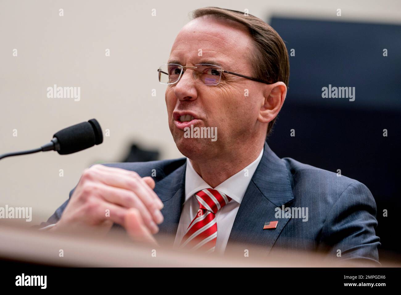 Deputy Attorney General Rod Rosenstein speaks before a House Committee ...