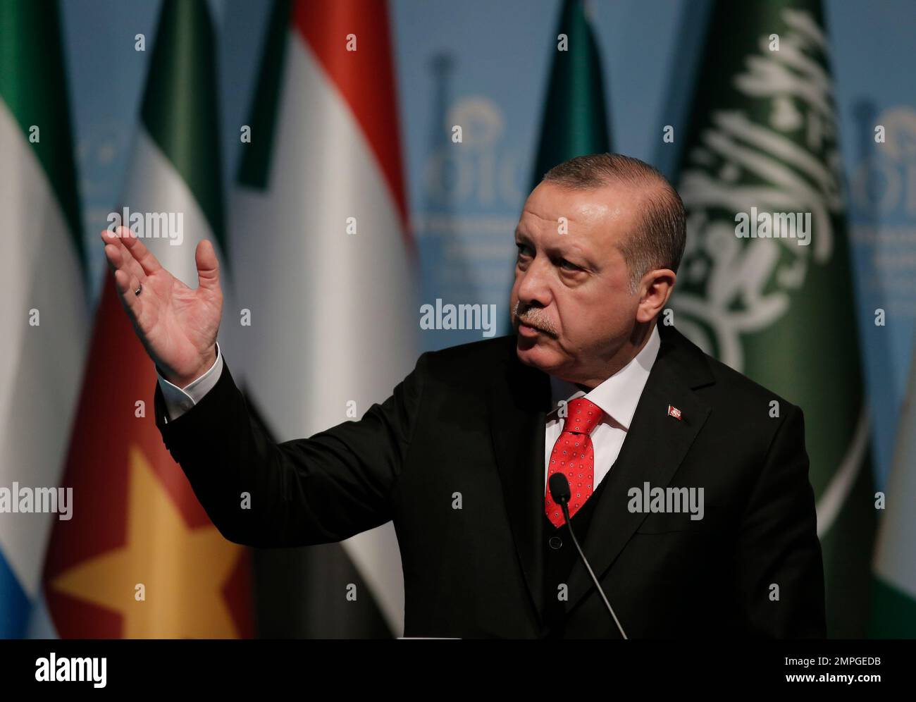 Turkey's President Recep Tayyip Erdogan gestures as he talks during the ...