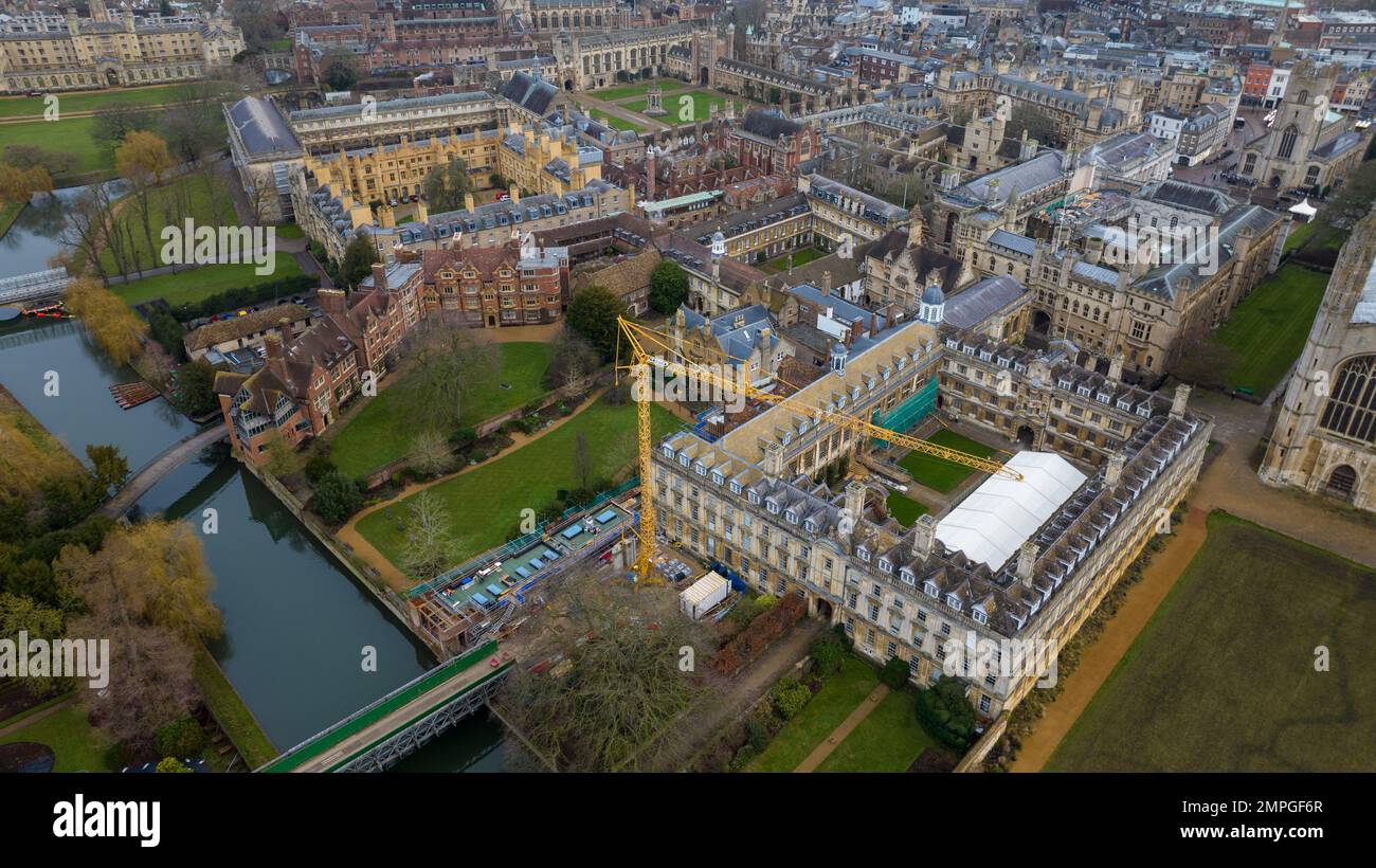 Picture dated January 26th 2023 shows an aerial view of Clare College ...